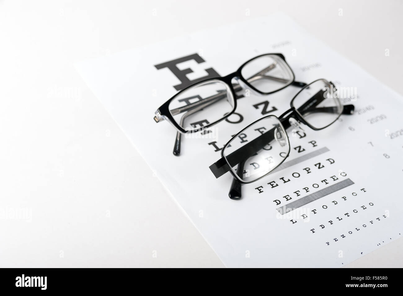 Eye glasses on eyesight test chart background close up Stock Photo - Alamy