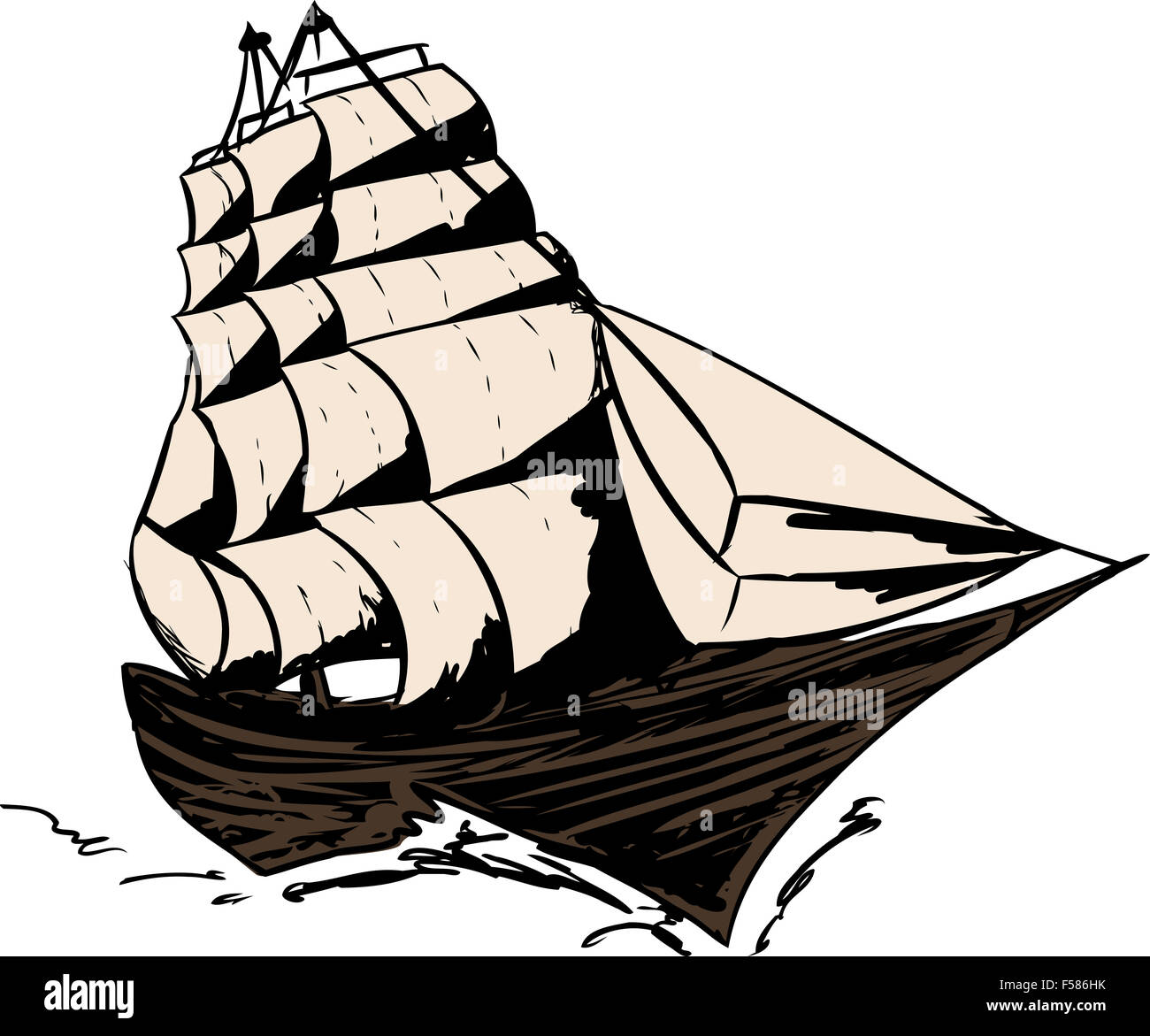 Single 1800s clipper ship moving on white background Stock Photo - Alamy