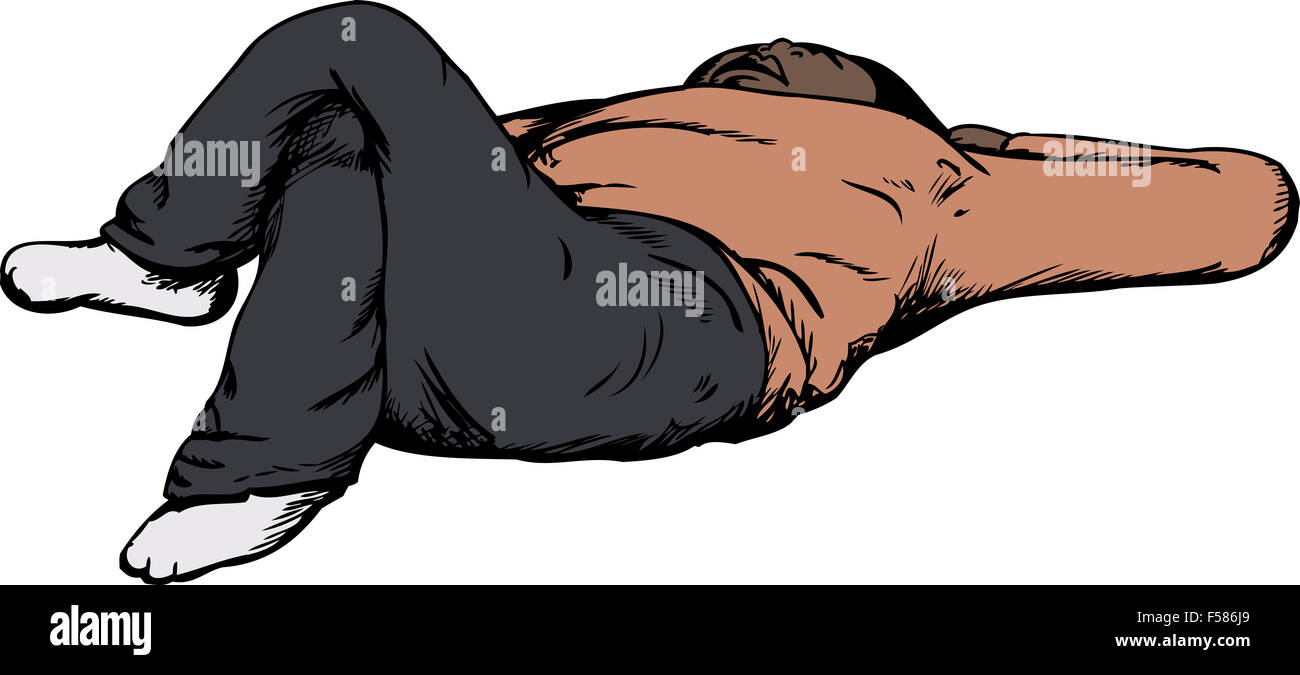 Cartoon of single male adult laying down on his back Stock Photo - Alamy