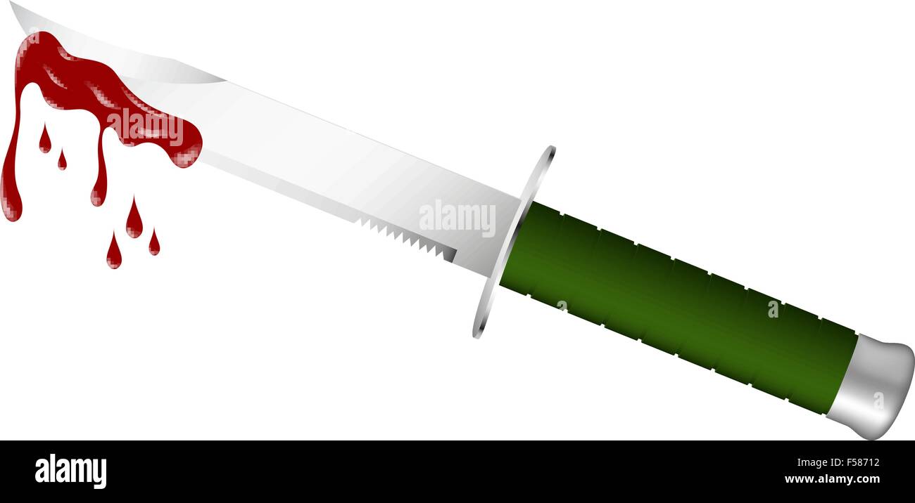 Military knife with dark green handle and bloody blade Stock Vector ...