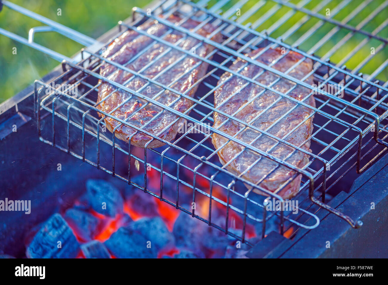 Two Ribeye Steaks Barbecue Cooking Stock Photo - Alamy