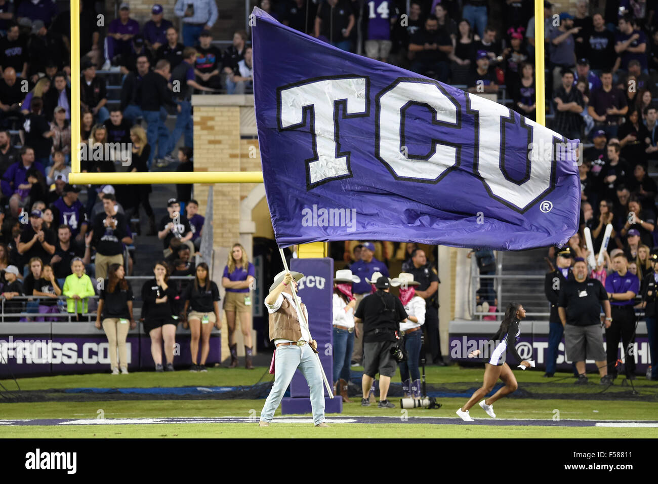Fort Worth, Texas, USA. 29th Oct, 2015. TCU Horned Frogs flag being ...