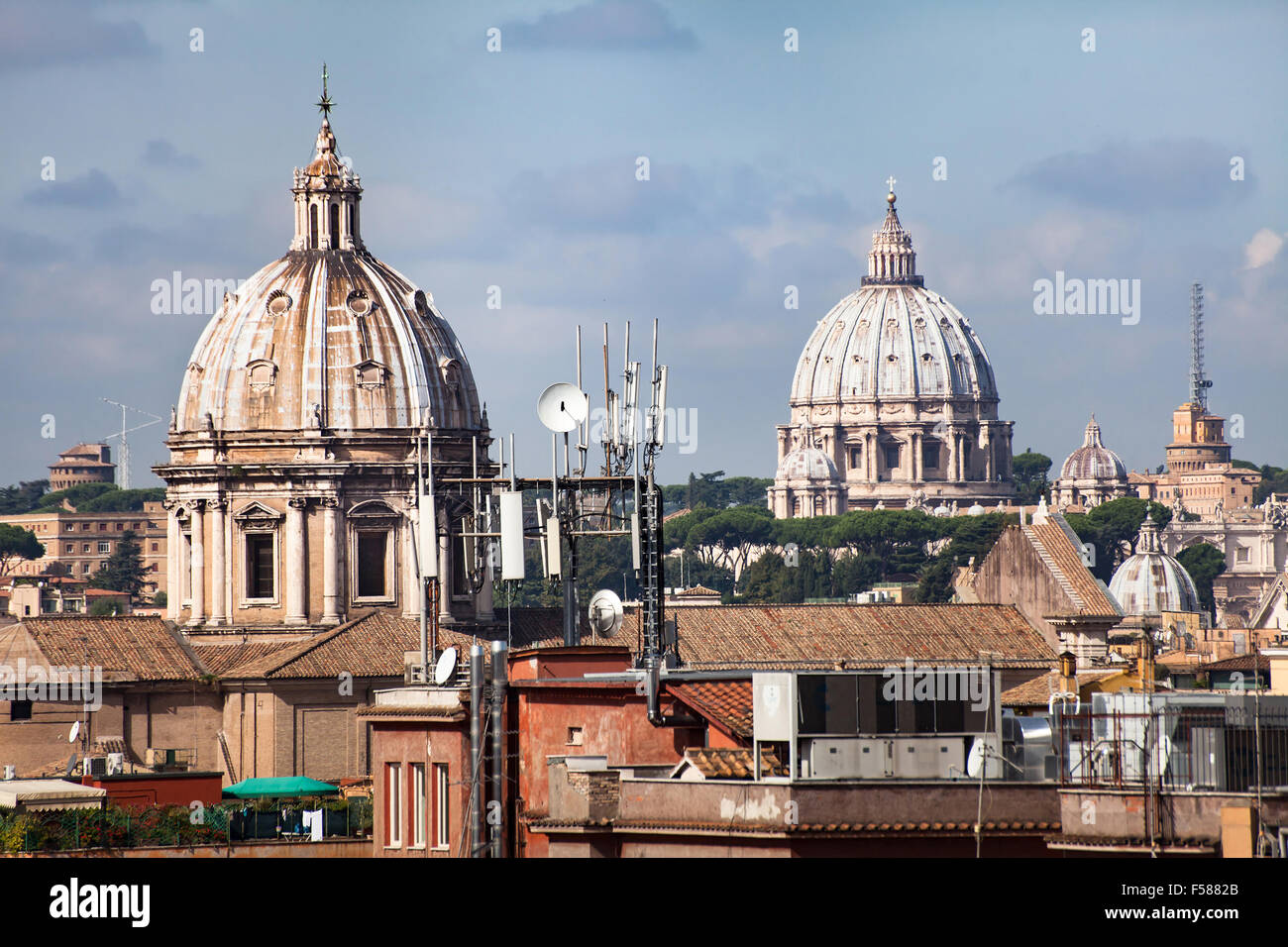 beautiful view of Rome with dome of St Peter basilica, Italy Stock ...