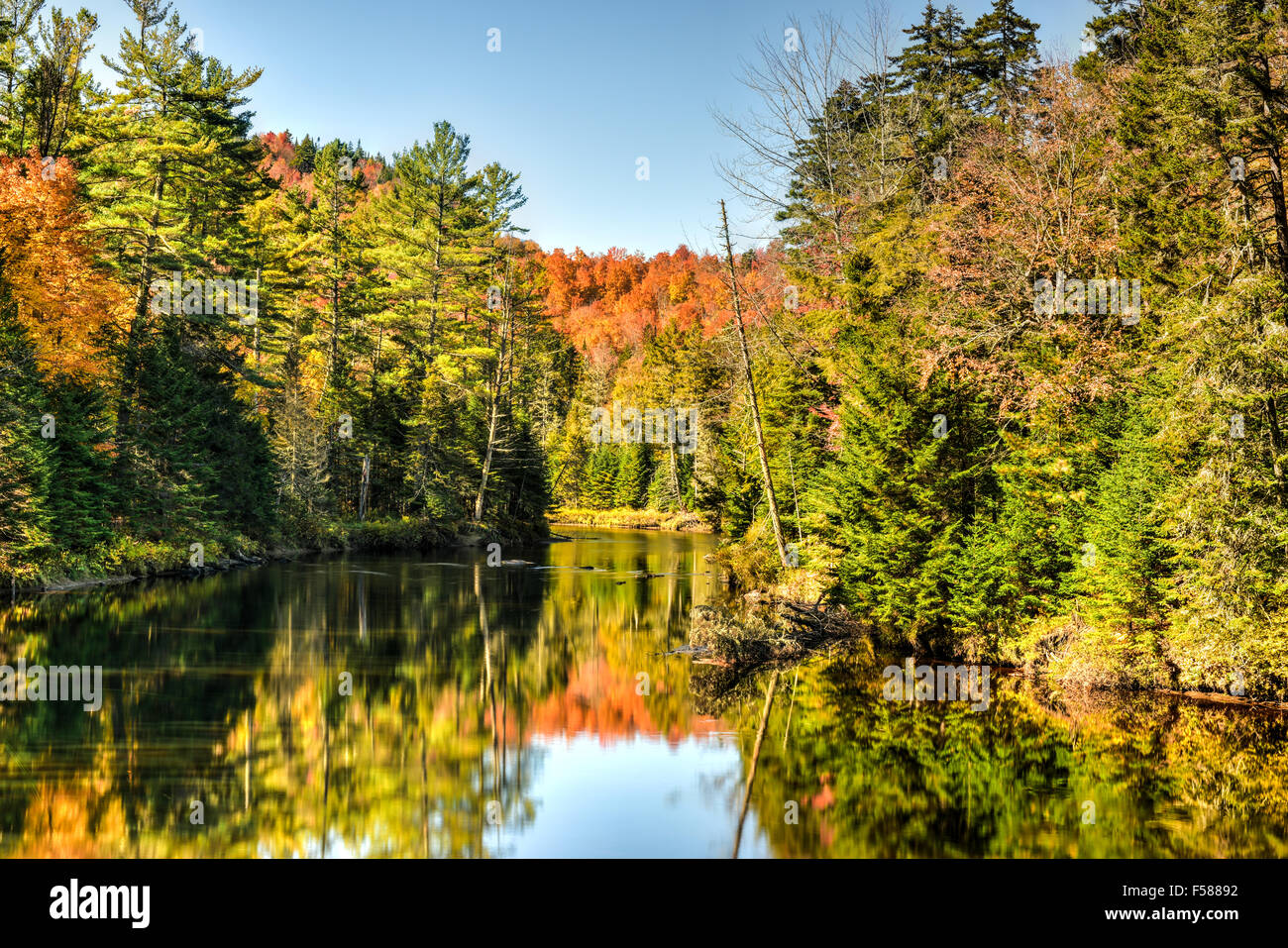 Adirondacks Peak Fall Foliage alongside Monument Falls, New York Stock ...