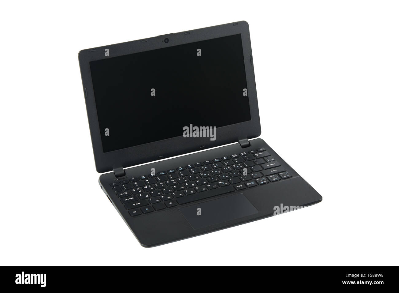 front view of opened black laptop, isolated on white Stock Photo - Alamy