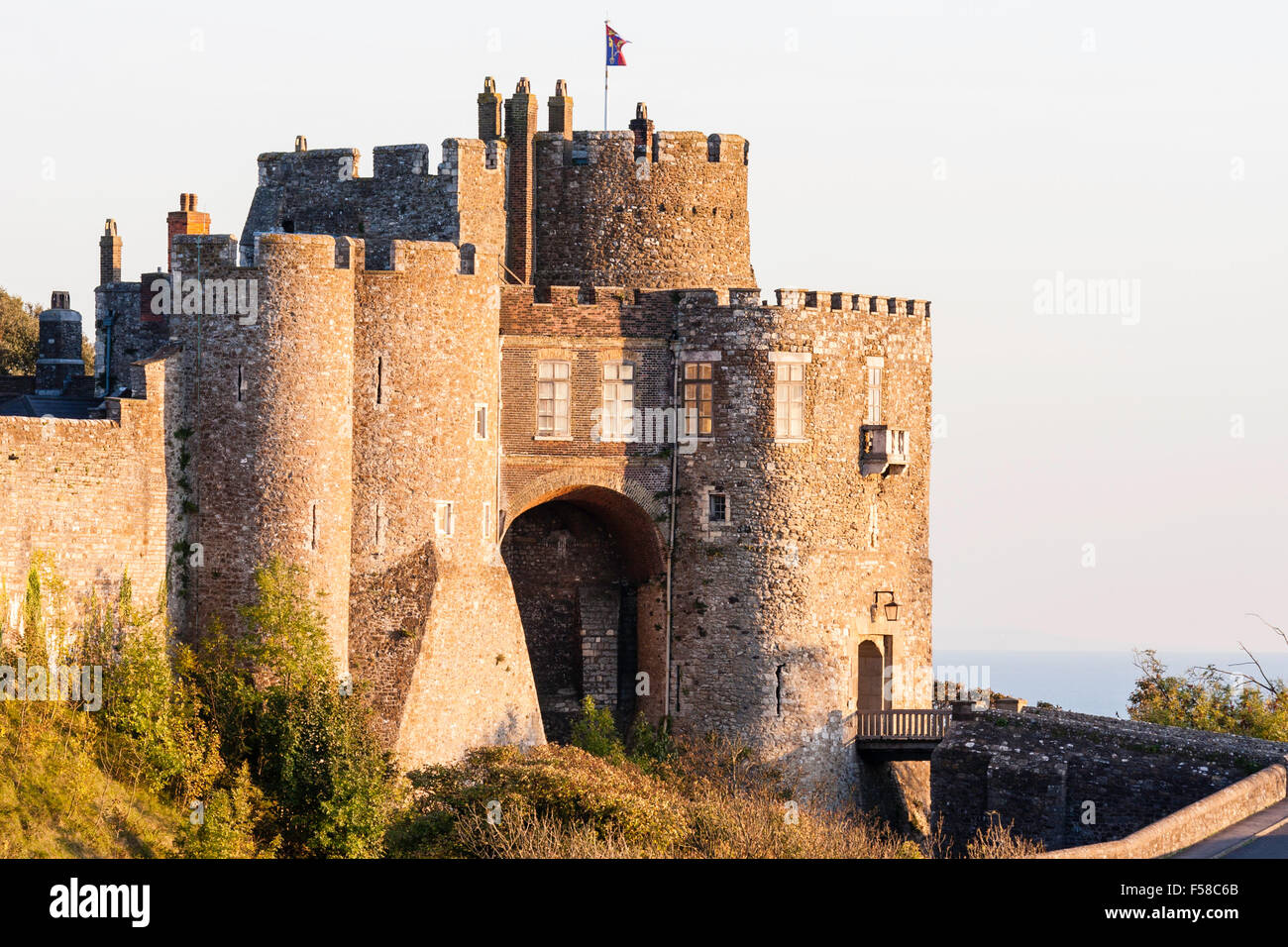 England, Dover castle. The imposing Constables Gate, side view with ...