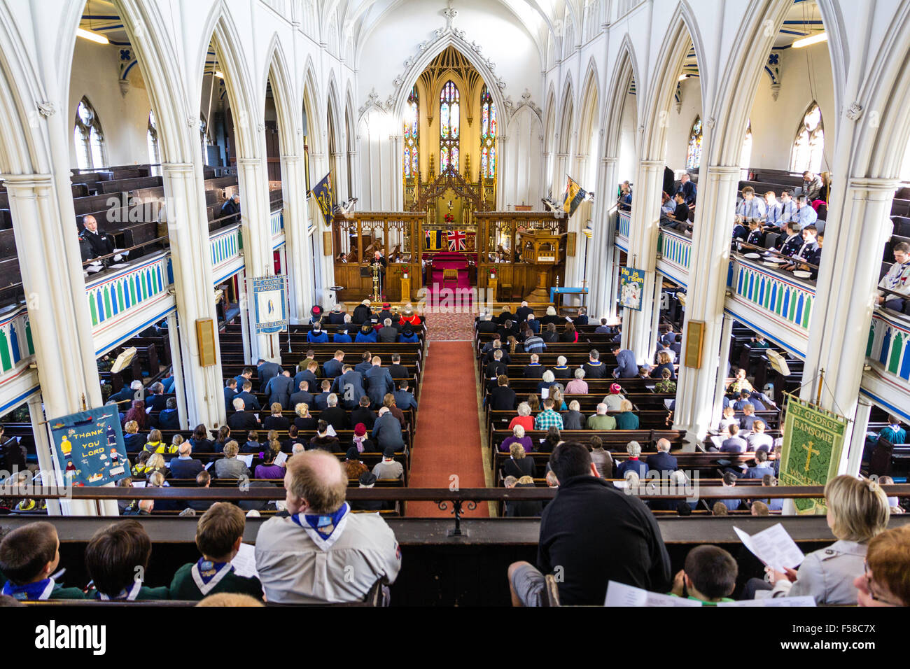 England, Ramsgate. Remembrance Sunday. Church service with congregation ...