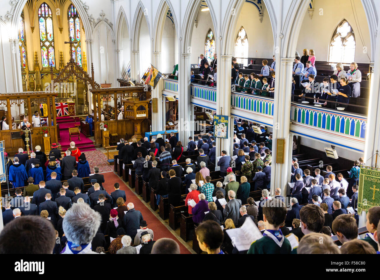 England, Ramsgate. Remembrance Sunday. Church service with congregation ...