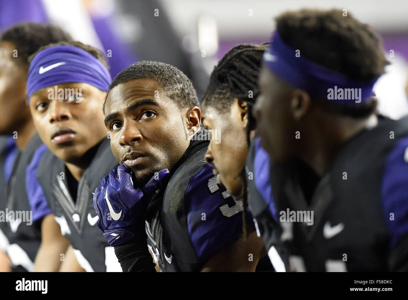 October 29, 2015: TCU Horned Frogs look on from the bench during the ...