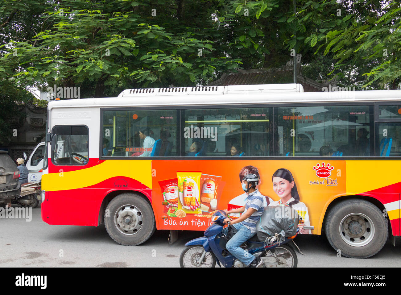 public transport bus with passengers in Hanoi city centre,capital of ...