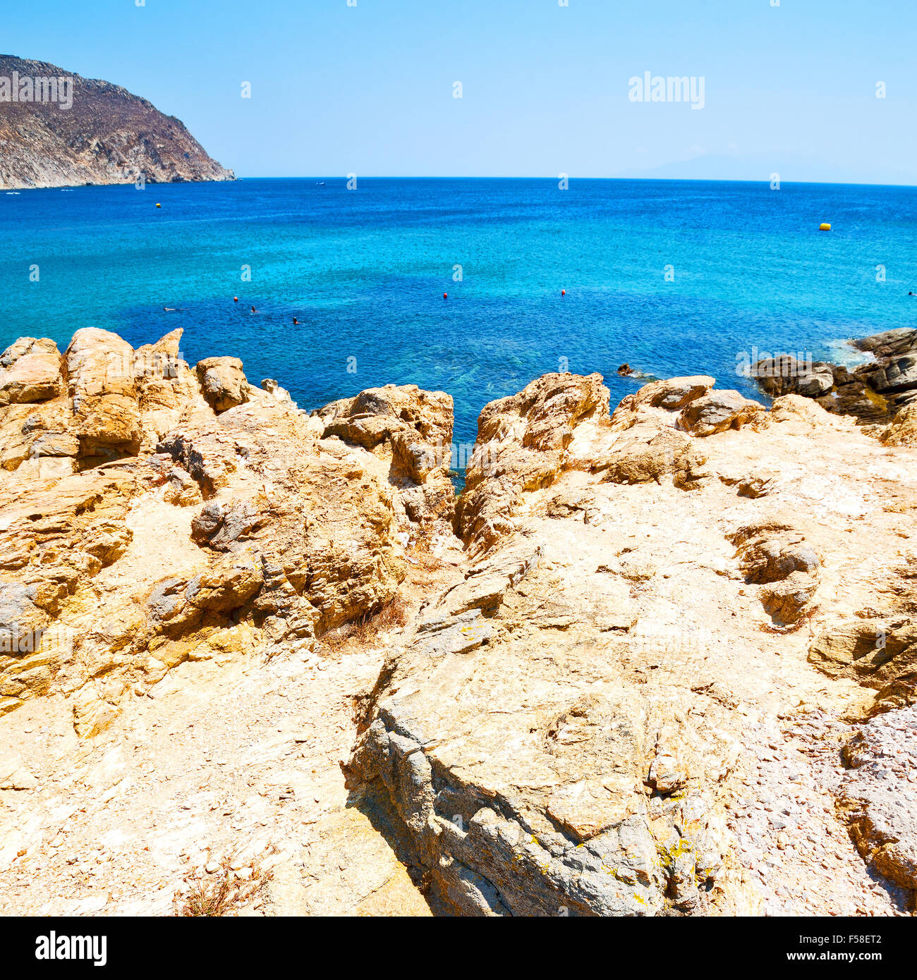 in greece the mykonos island rock sea and beach sky Stock Photo - Alamy