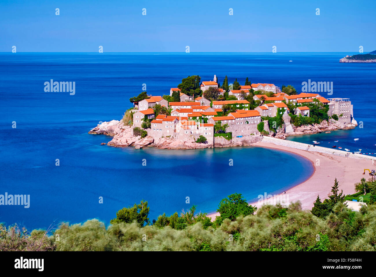 Montenegro, Adriatic coast, Bay of Budva, Island of Sveti Stefan (St ...