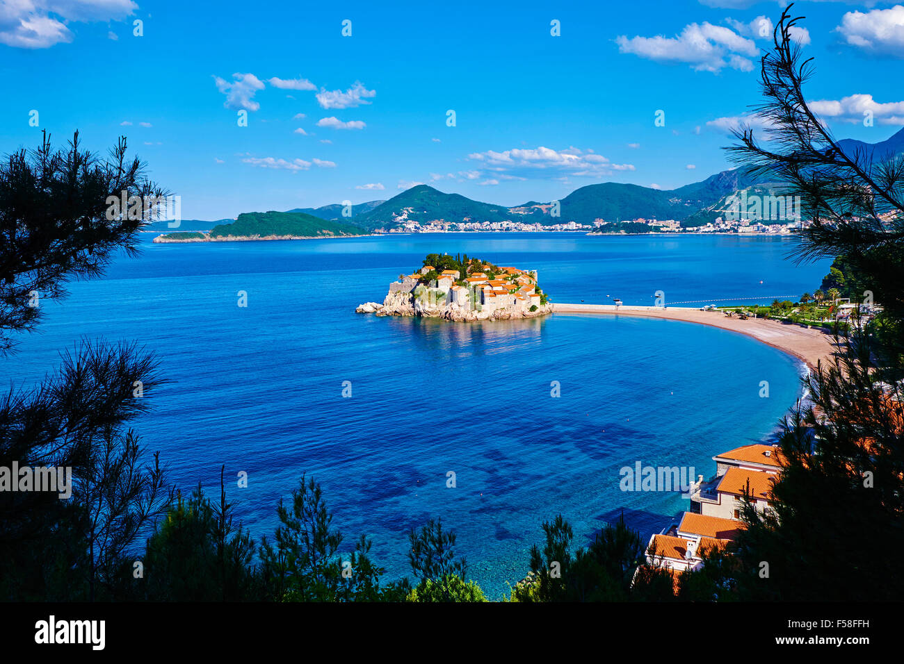 Montenegro, Adriatic coast, Bay of Budva, Island of Sveti Stefan (St ...