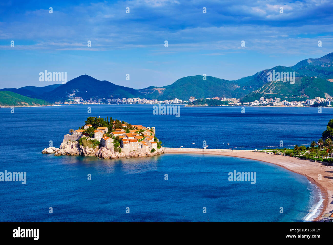 Montenegro, Adriatic coast, Bay of Budva, Island of Sveti Stefan (St ...