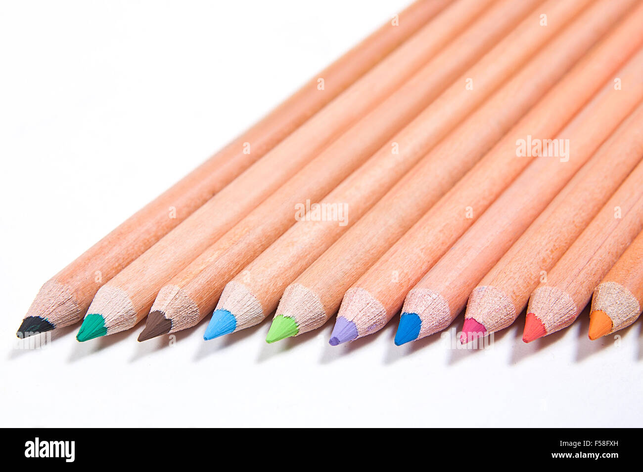 View of different color pencils isolated on the white background ...