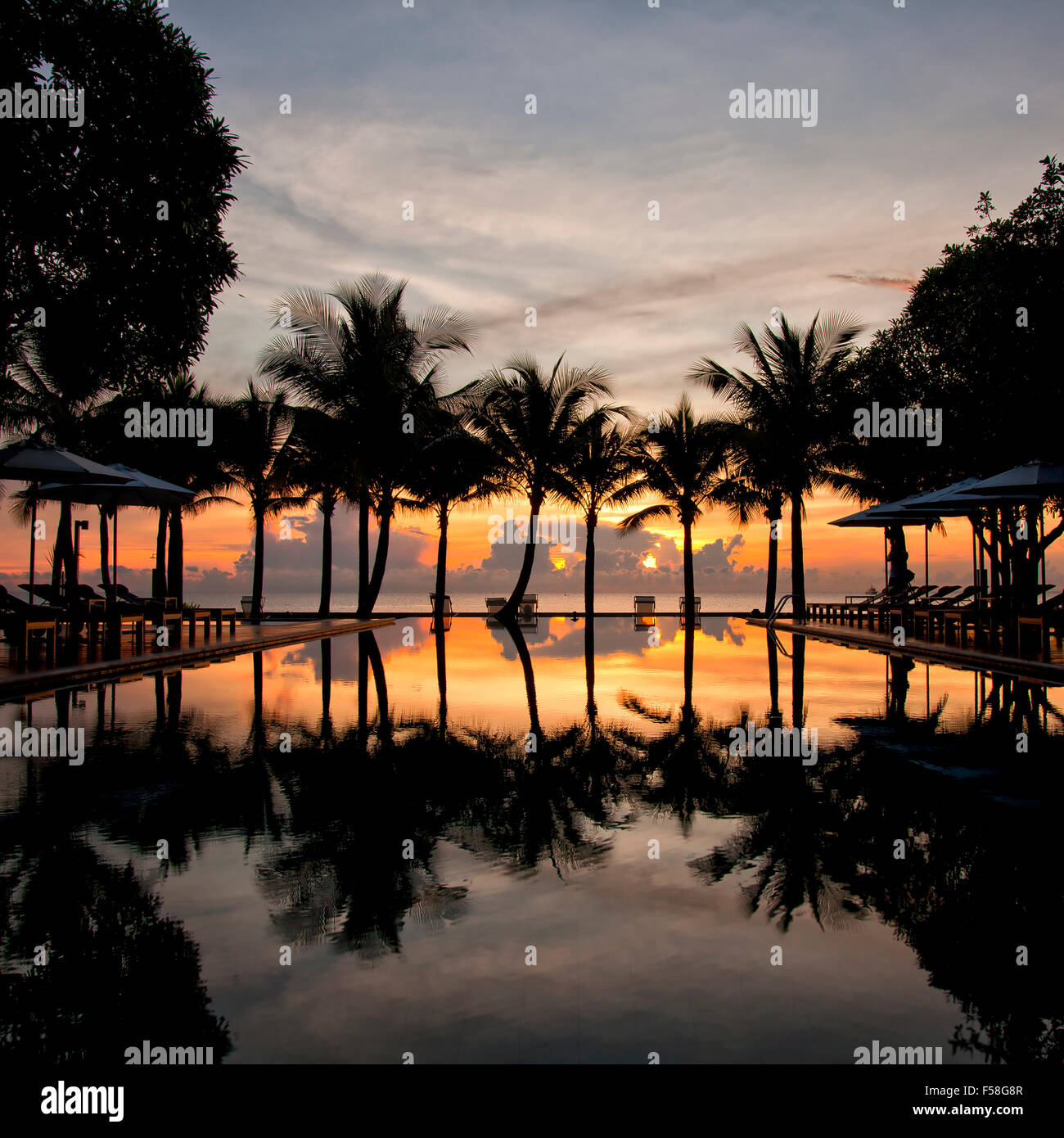 Lovely sunset over the infinity pool. Gulf of Thailand Stock Photo - Alamy