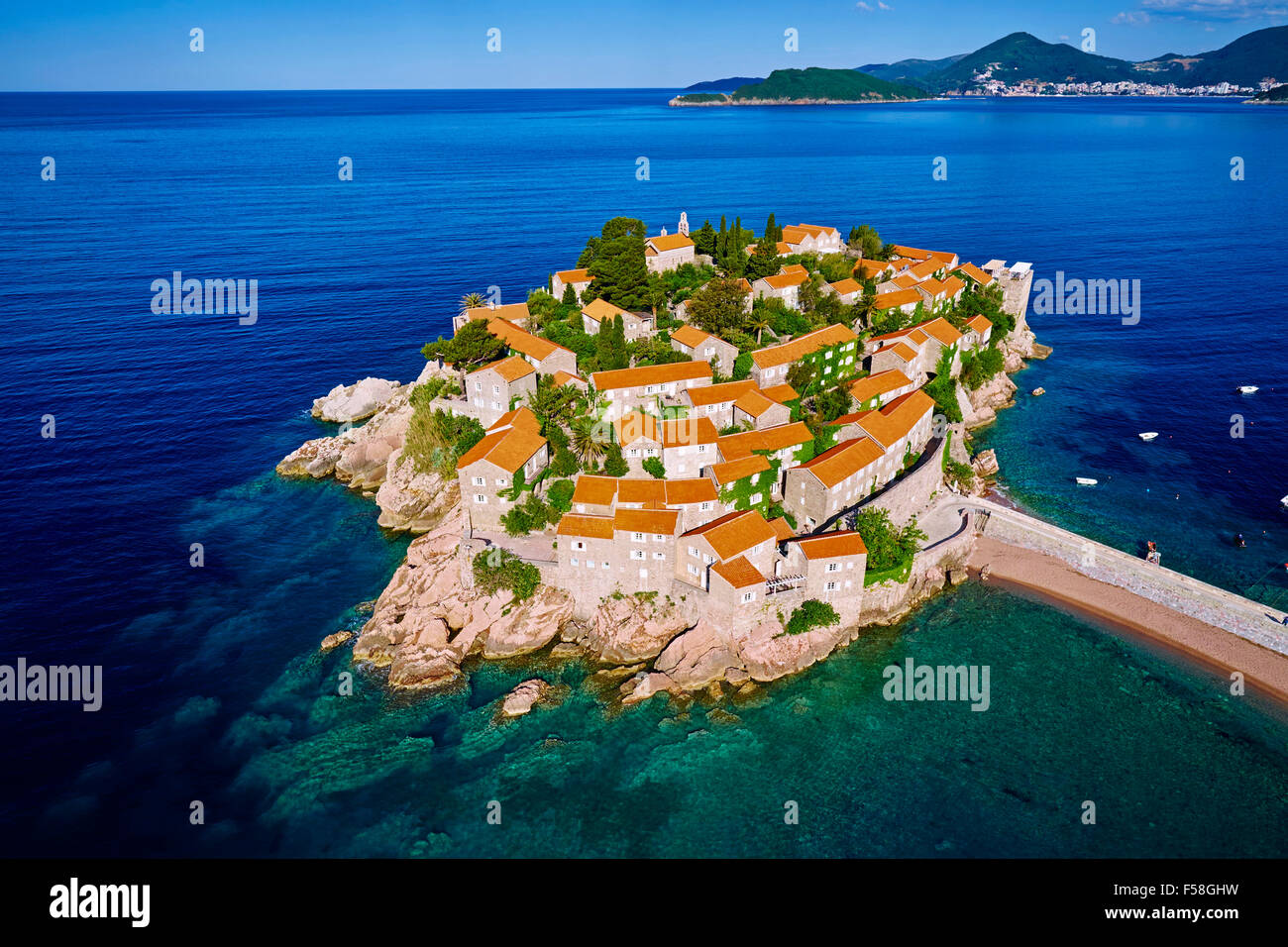 Montenegro, Adriatic coast, Bay of Budva, Island of Sveti Stefan (St ...