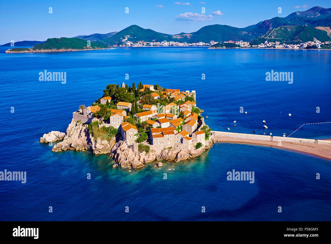 Montenegro, Adriatic coast, Bay of Budva, Island of Sveti Stefan (St ...