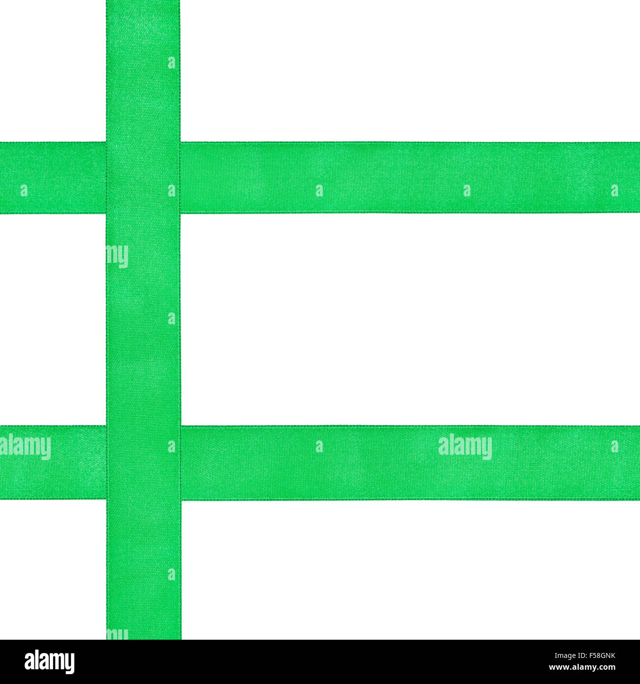 three crossing green satin ribbons isolated on white background Stock ...