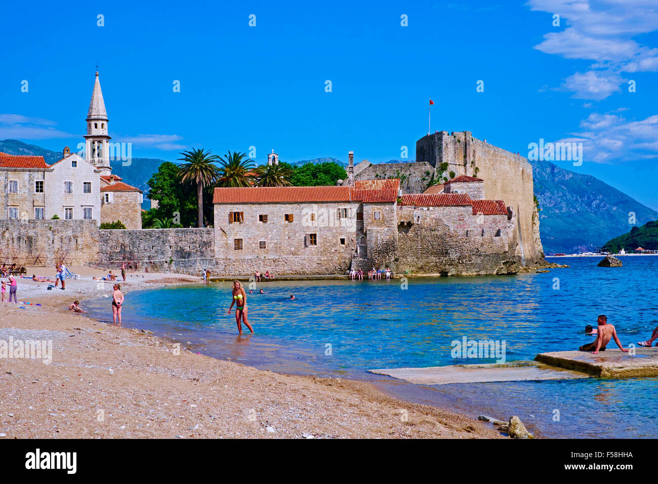 Montenegro, Adriatic coast, old city of Budva, Stari Grad Stock Photo ...