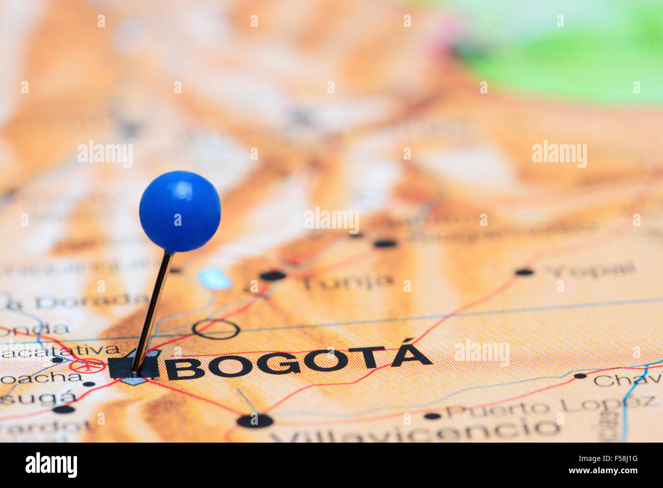 Bogota pinned on a map of America Stock Photo - Alamy