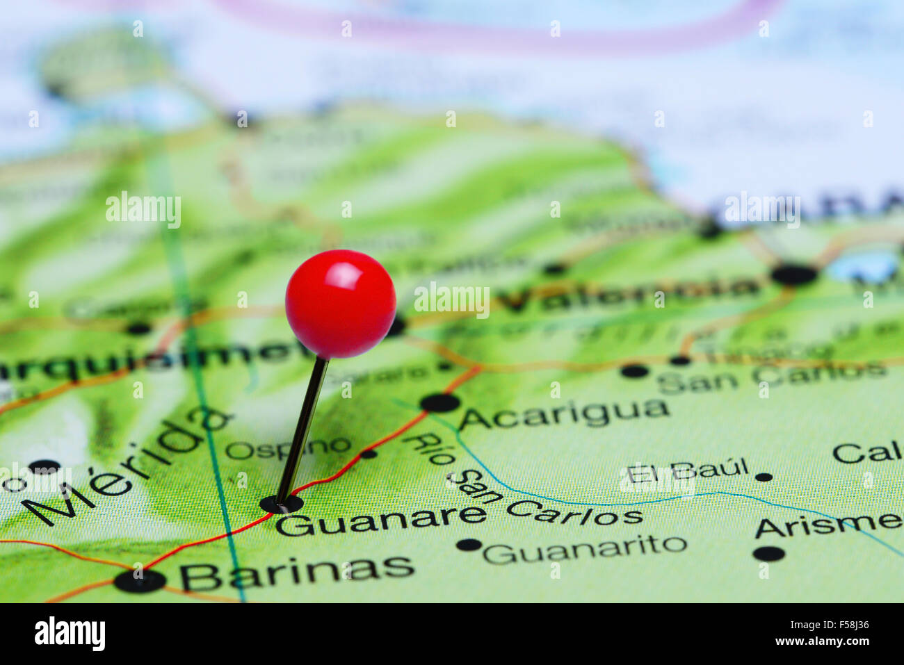 Guanare pinned on a map of America Stock Photo - Alamy