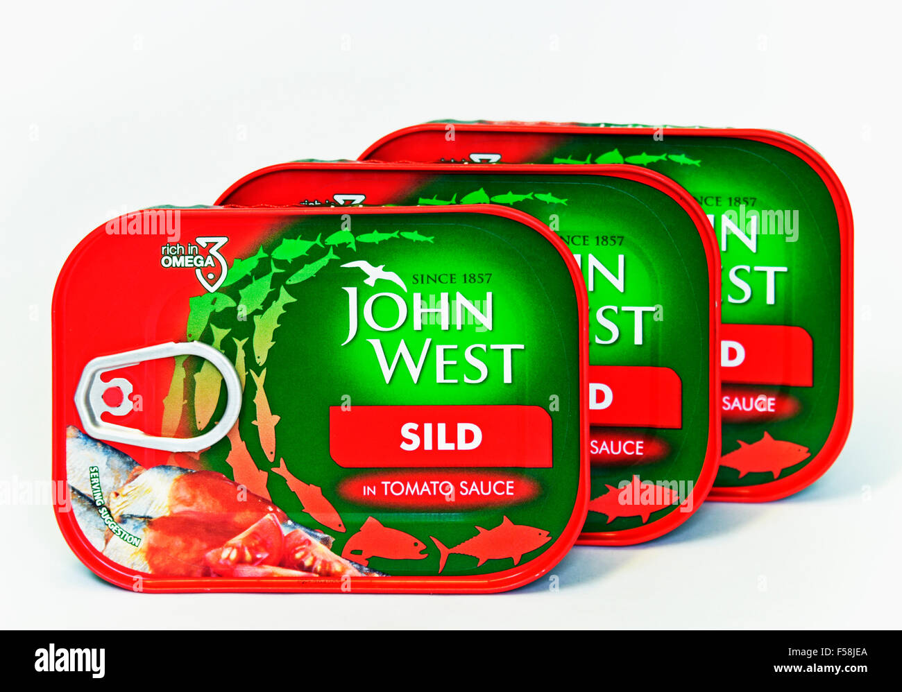 Tins of John West Sild in Tomato Sauce Stock Photo - Alamy