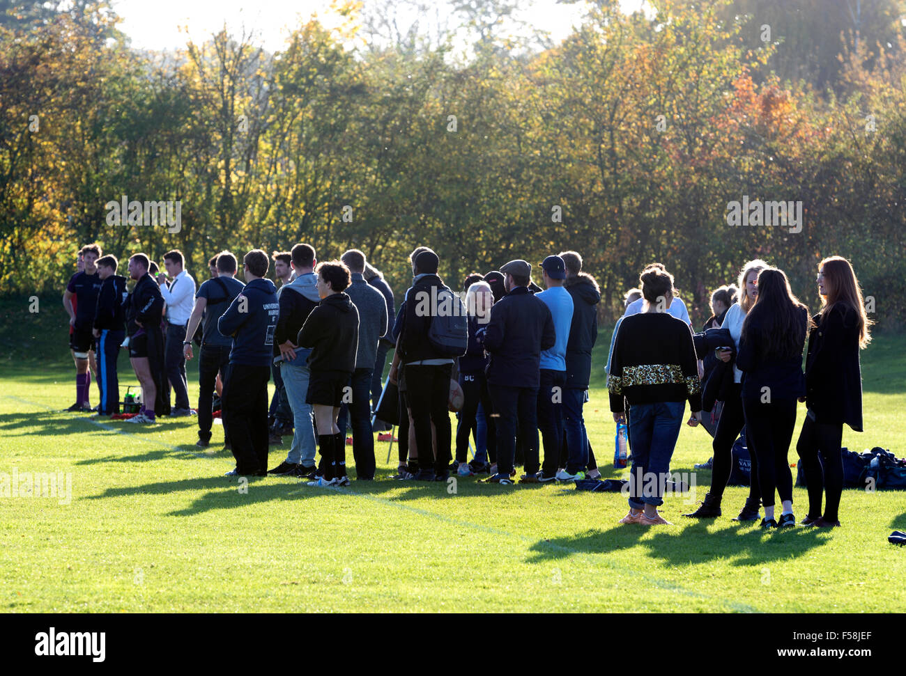 University sport - spectators at a men`s Rugby Union match at Warwick ...