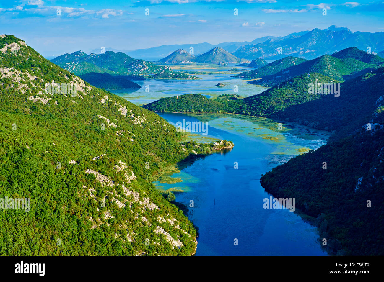 Montenegro, Lake Skadar National Park, View of the river bend of the Rijeka Crnojevica river ...