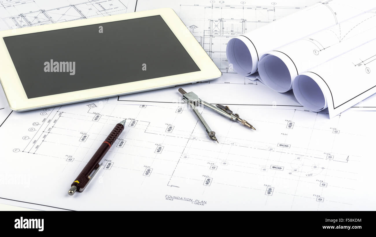 Architectural house plan drawings tools hi-res stock photography and ...