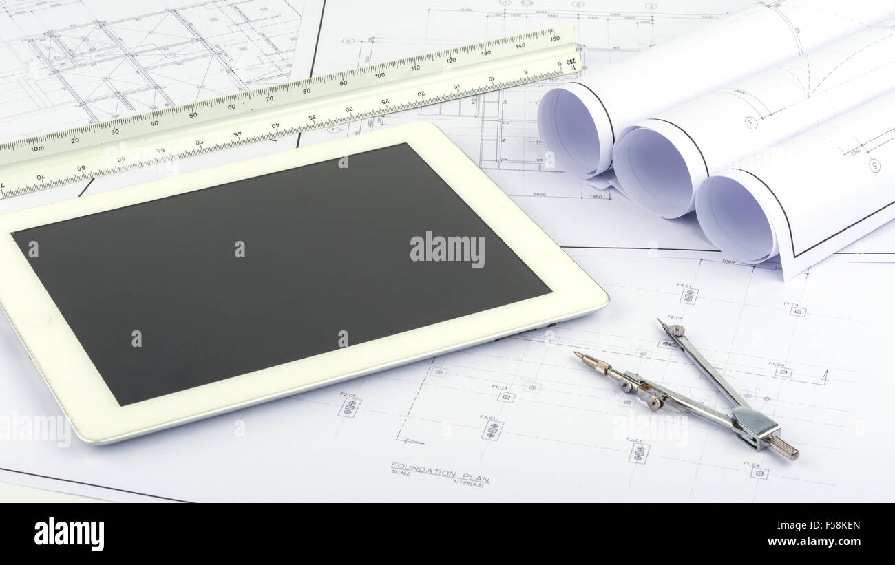 Architectural house plan drawings tools hi-res stock photography and ...