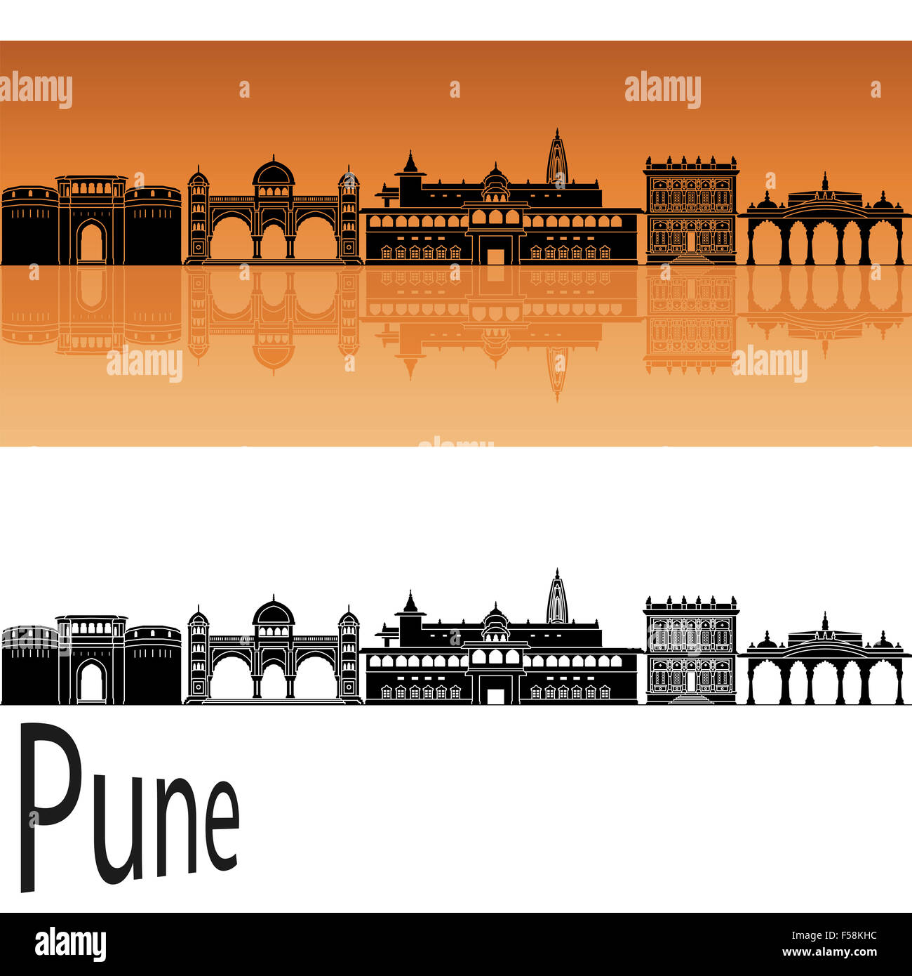 Pune skyline in orange background in editable vector file Stock Photo ... Pune skyline in orange background in editable vector file Stock Photo ...