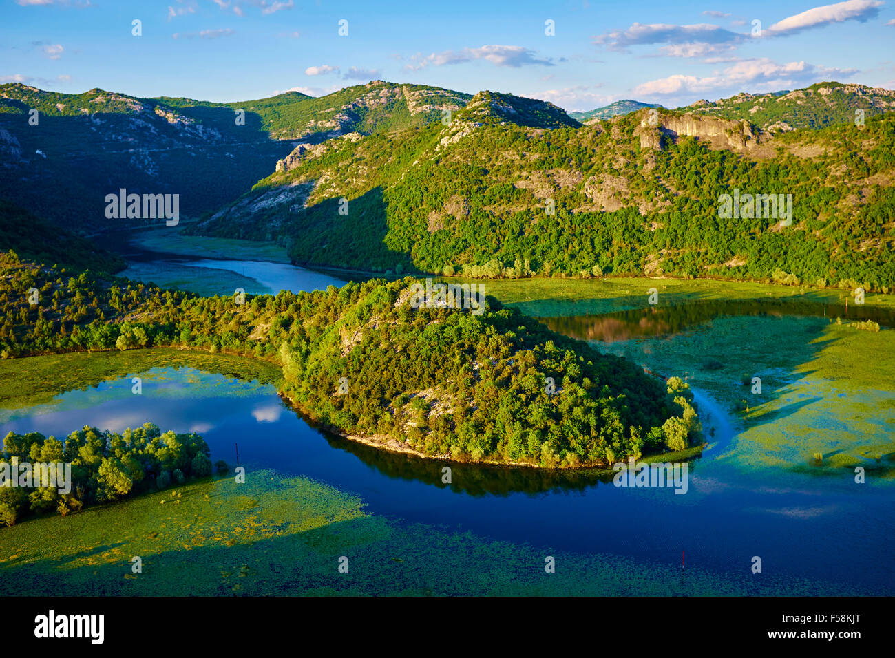 Montenegro, Lake Skadar National Park, View of the river bend of the Rijeka Crnojevica river ...