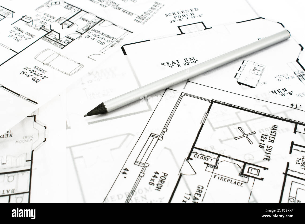 House plan blueprints with drawing pencil Stock Photo - Alamy