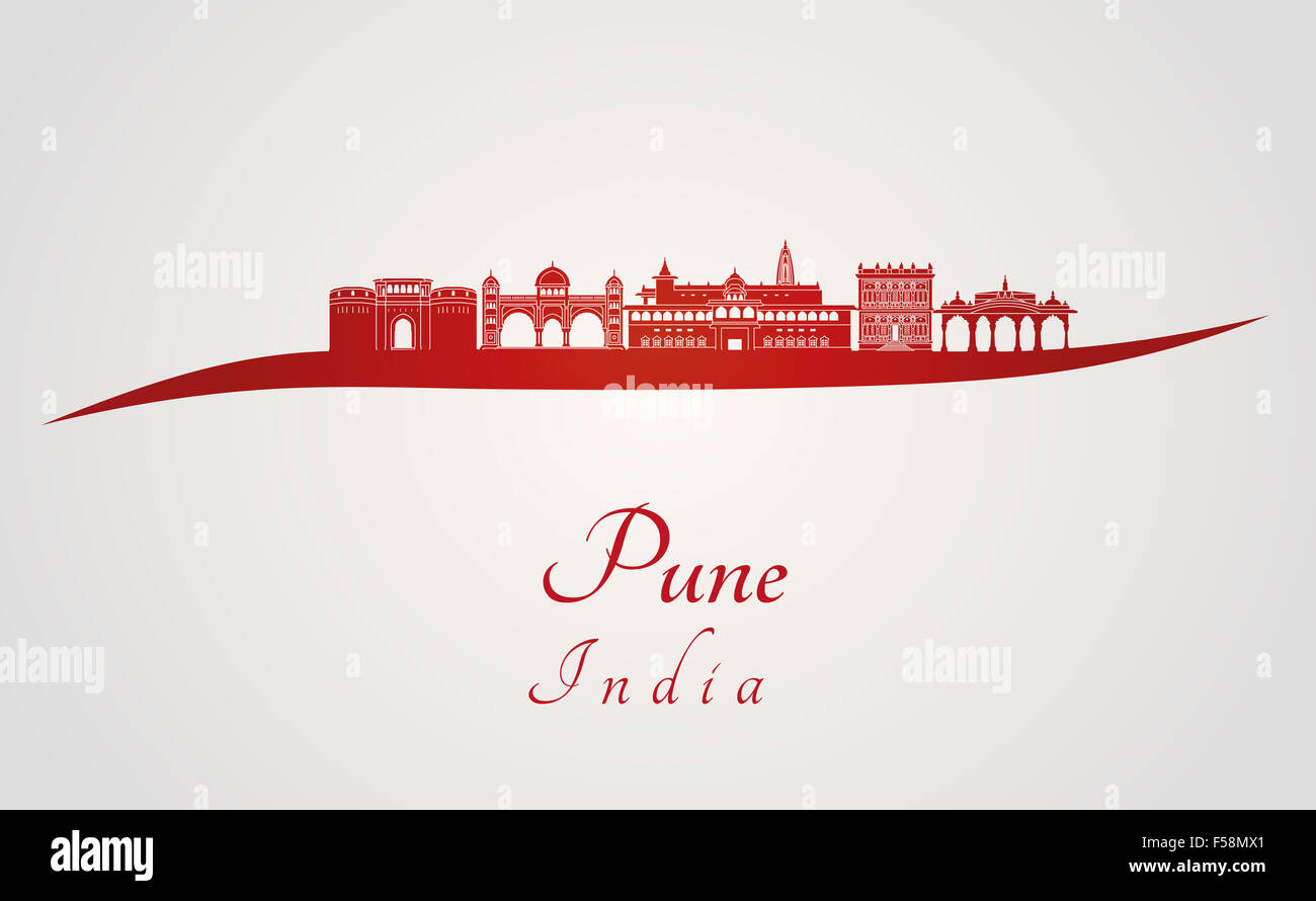 Pune skyline in red and gray background in editable vector file Stock ...