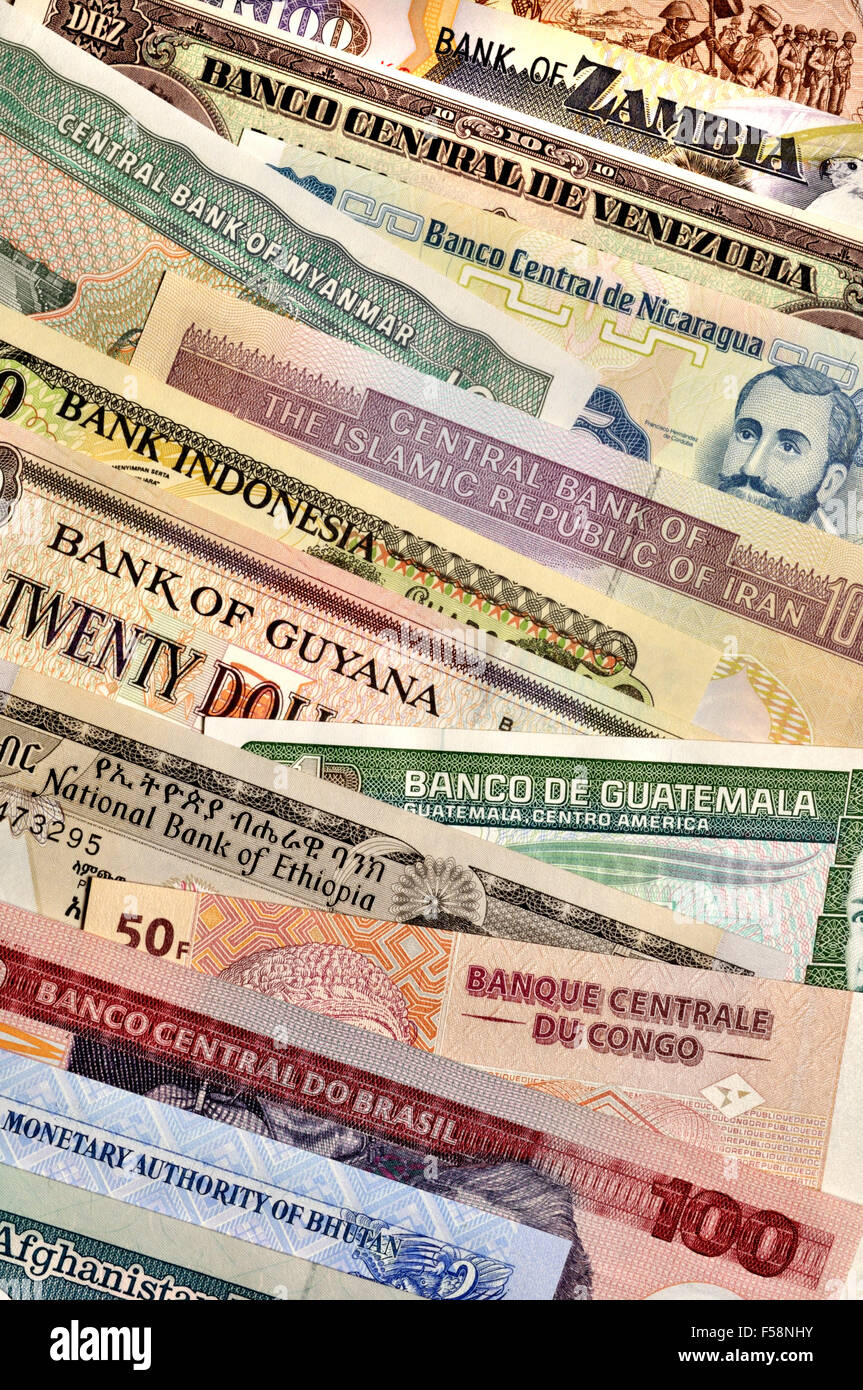 Banknotes from around the world showing the names of their National ...