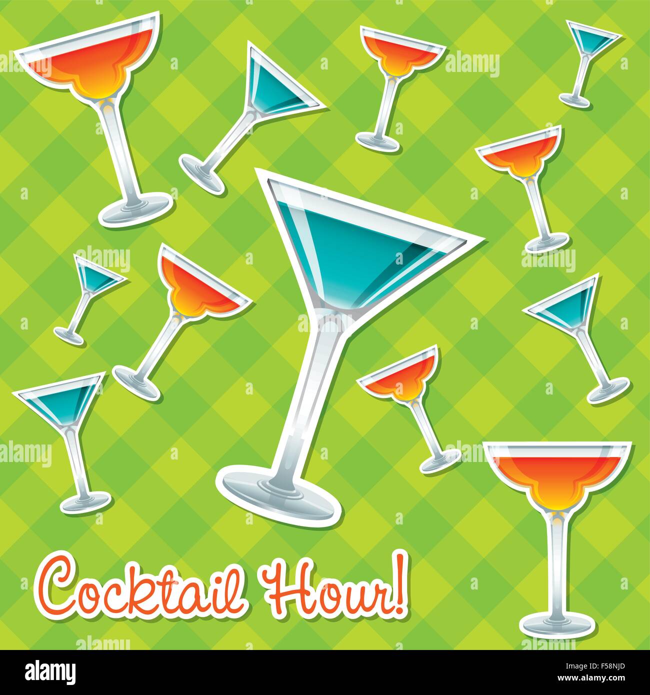 Bright retro cocktail sticker card in vector format Stock Vector Image ...