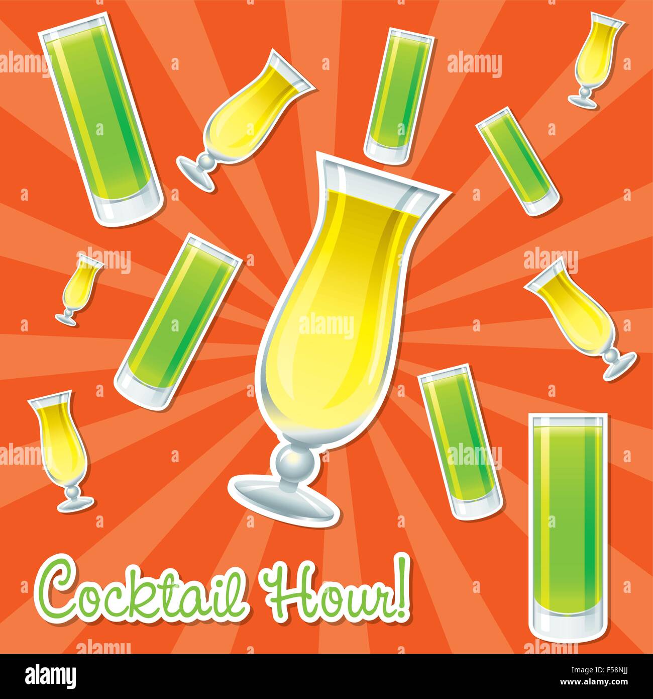 Bright retro cocktail sticker card in vector format Stock Vector Image ...