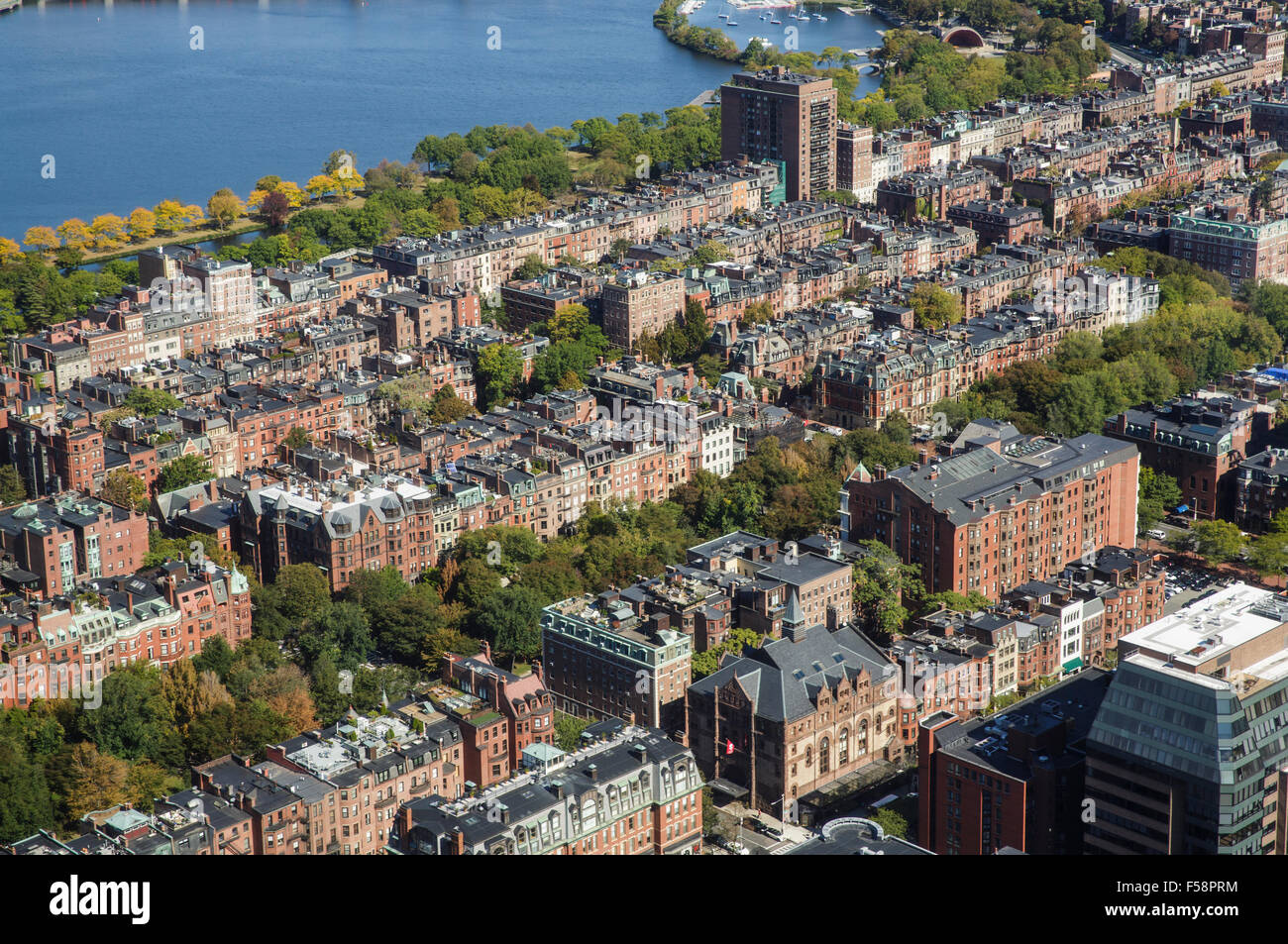 Aerial view of the Back Bay area of Boston, Massachusetts on a clear ...