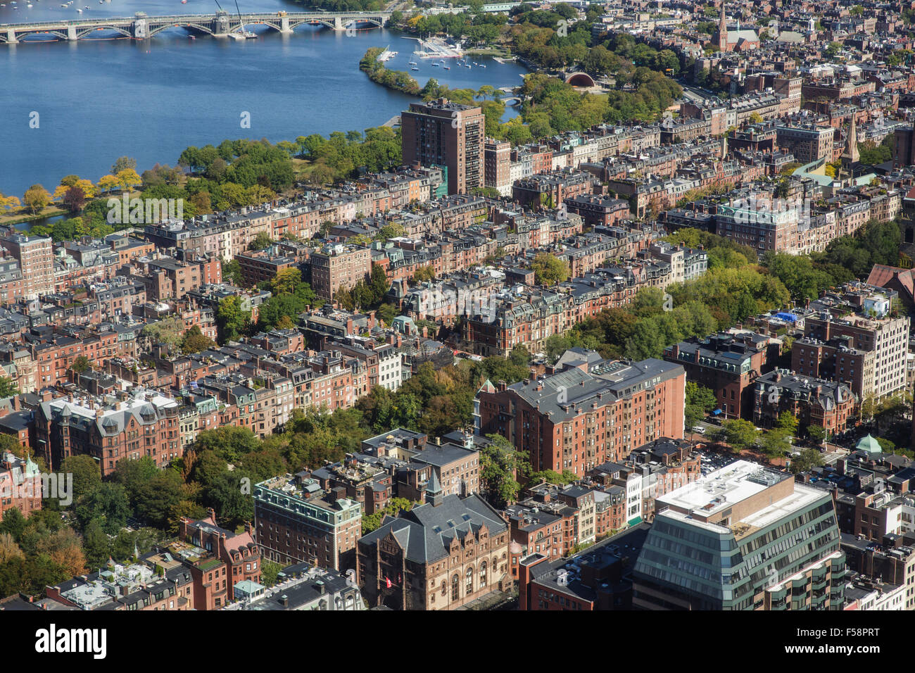 Aerial view of Back Bay and Beacon Hill in Boston, Massachusetts on a ...