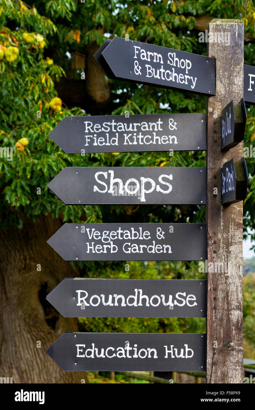 Direction signpost to various attractions at Jimmy's Farm, Wherstead ...