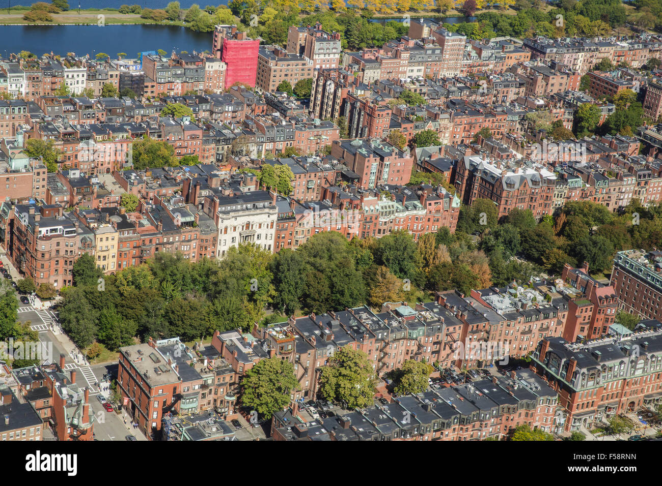 Aerial view of the Back Bay area in Boston, Massachusetts on a sunny ...