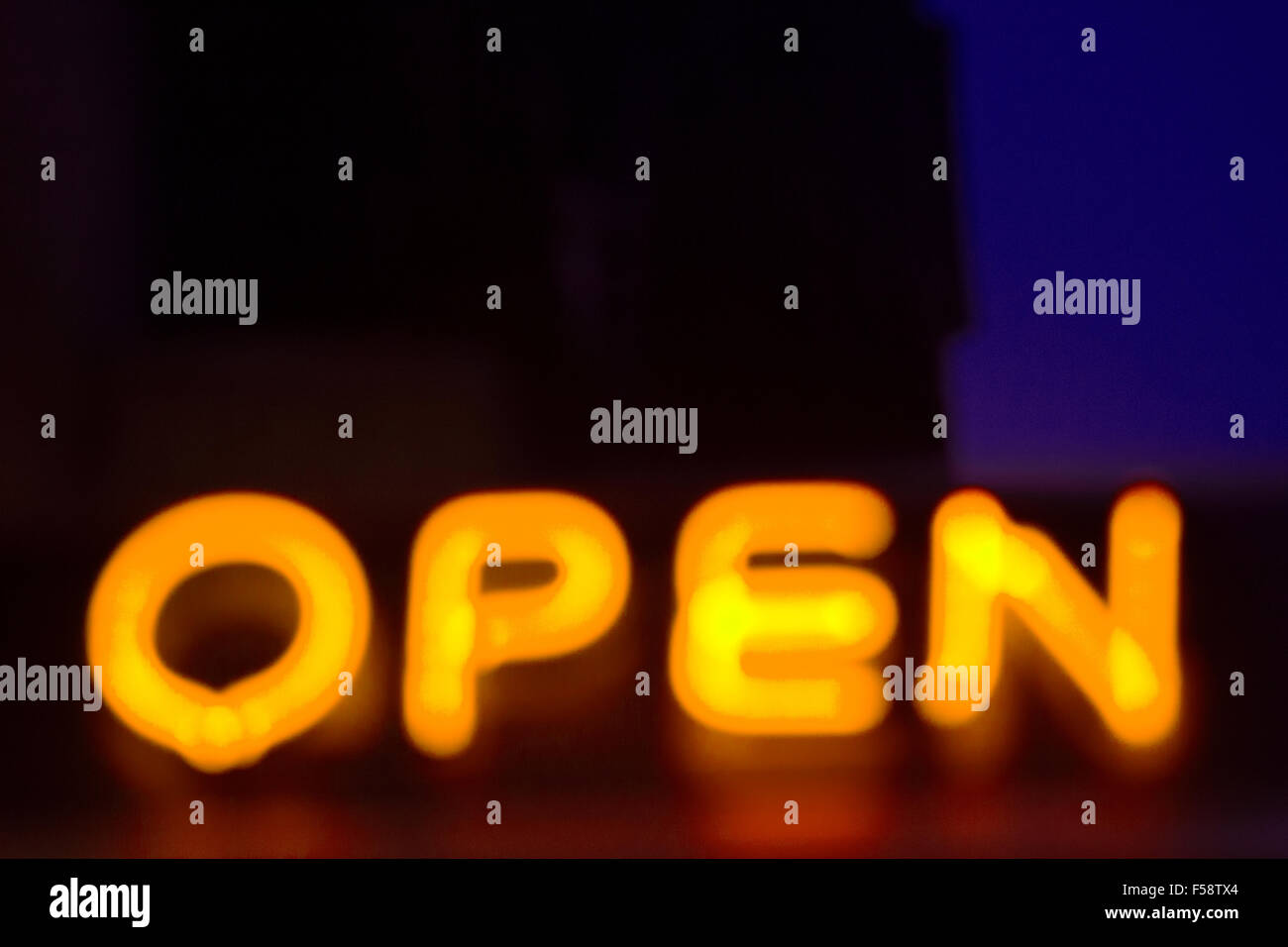 Neon open sign at night in street photo Stock Photo - Alamy