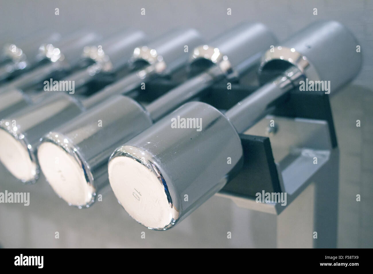 Dumbbells gym metal weights in exercise room in gym health club fitness ...