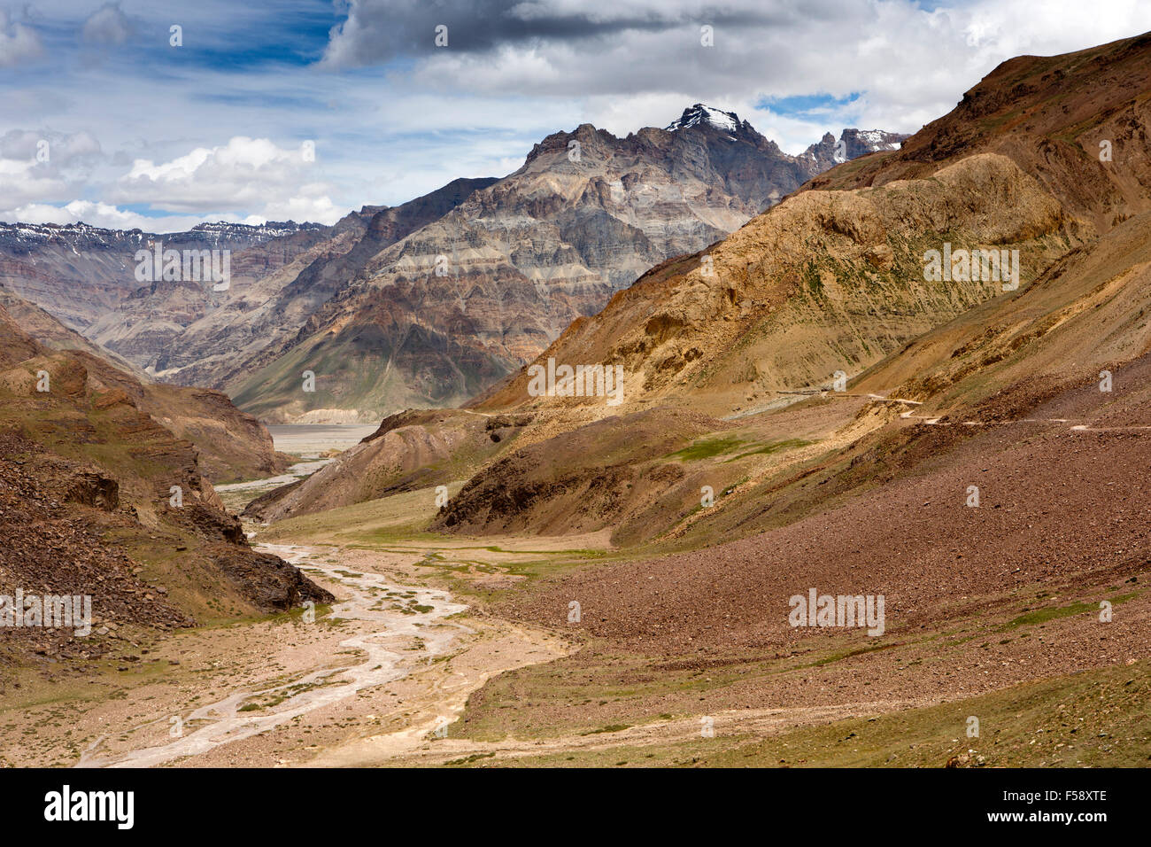 India, Himachal Pradesh, Spiti River flowing down from Kunzum La pass ...