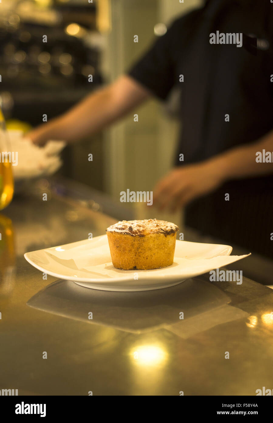 Italian Budino traditional cake pastry dessert in restaurant cafe bar ...