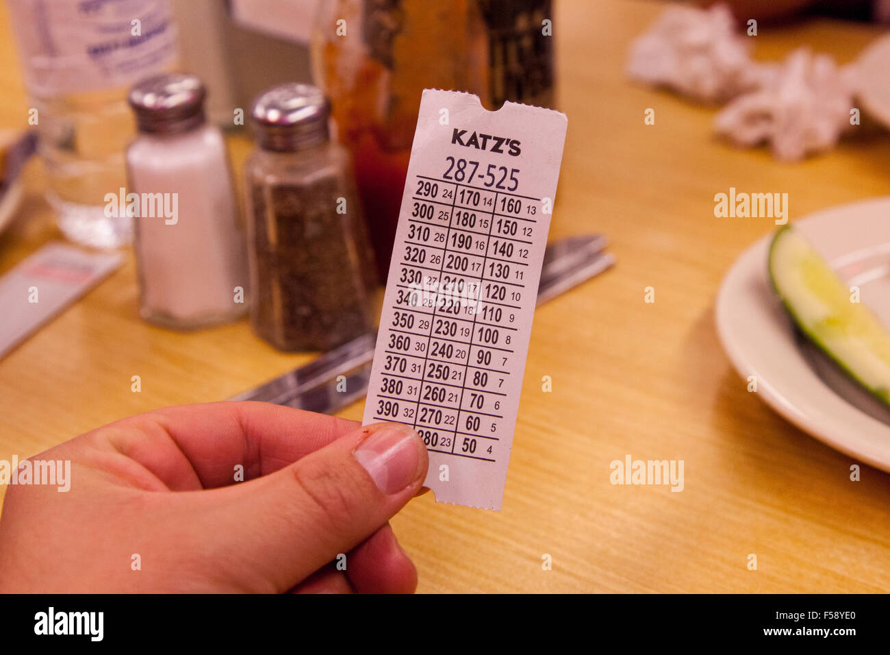 Self service ticket at Katz's Deli, A Delicatessen diner on the Lower ...