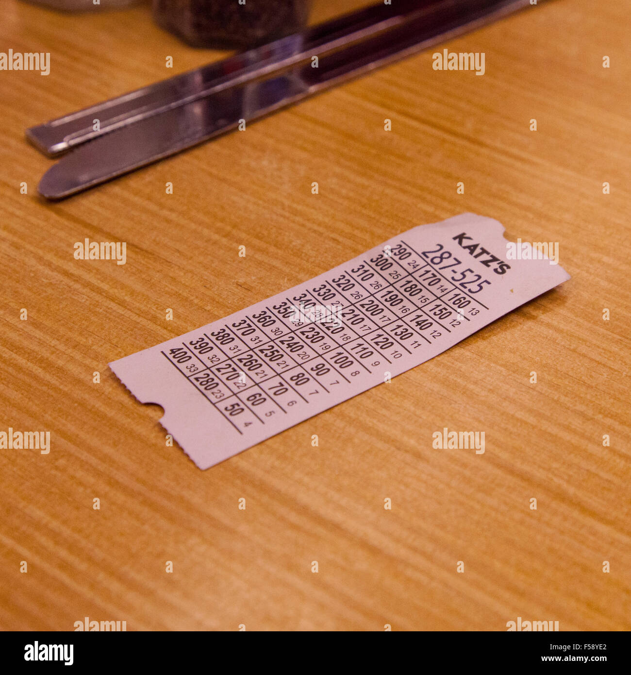 Self service ticket at Katz's Deli, A Delicatessen diner on the Lower ...
