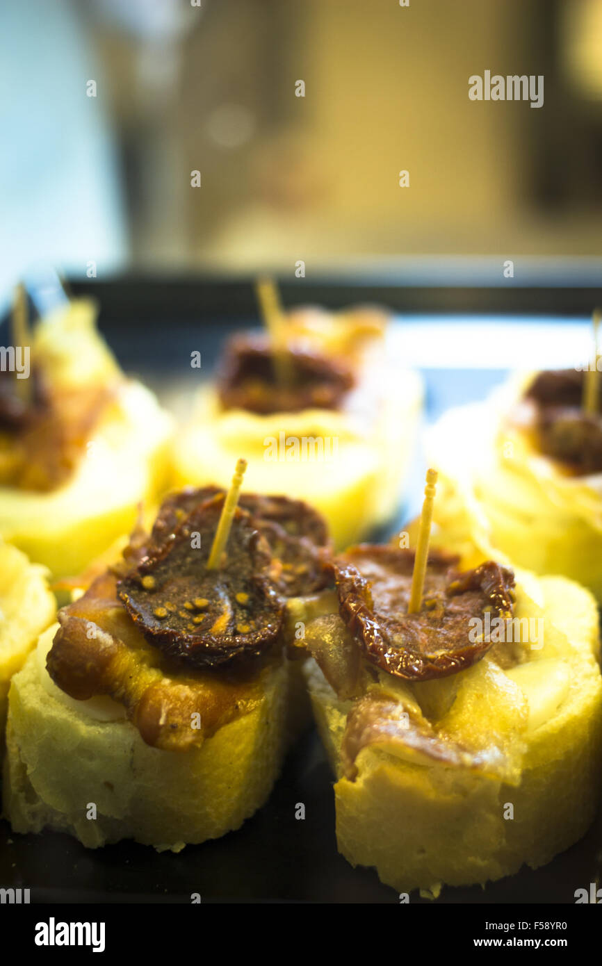 Spanish cuisine tapas dishes in restaurant cafe pinchos of typical ...