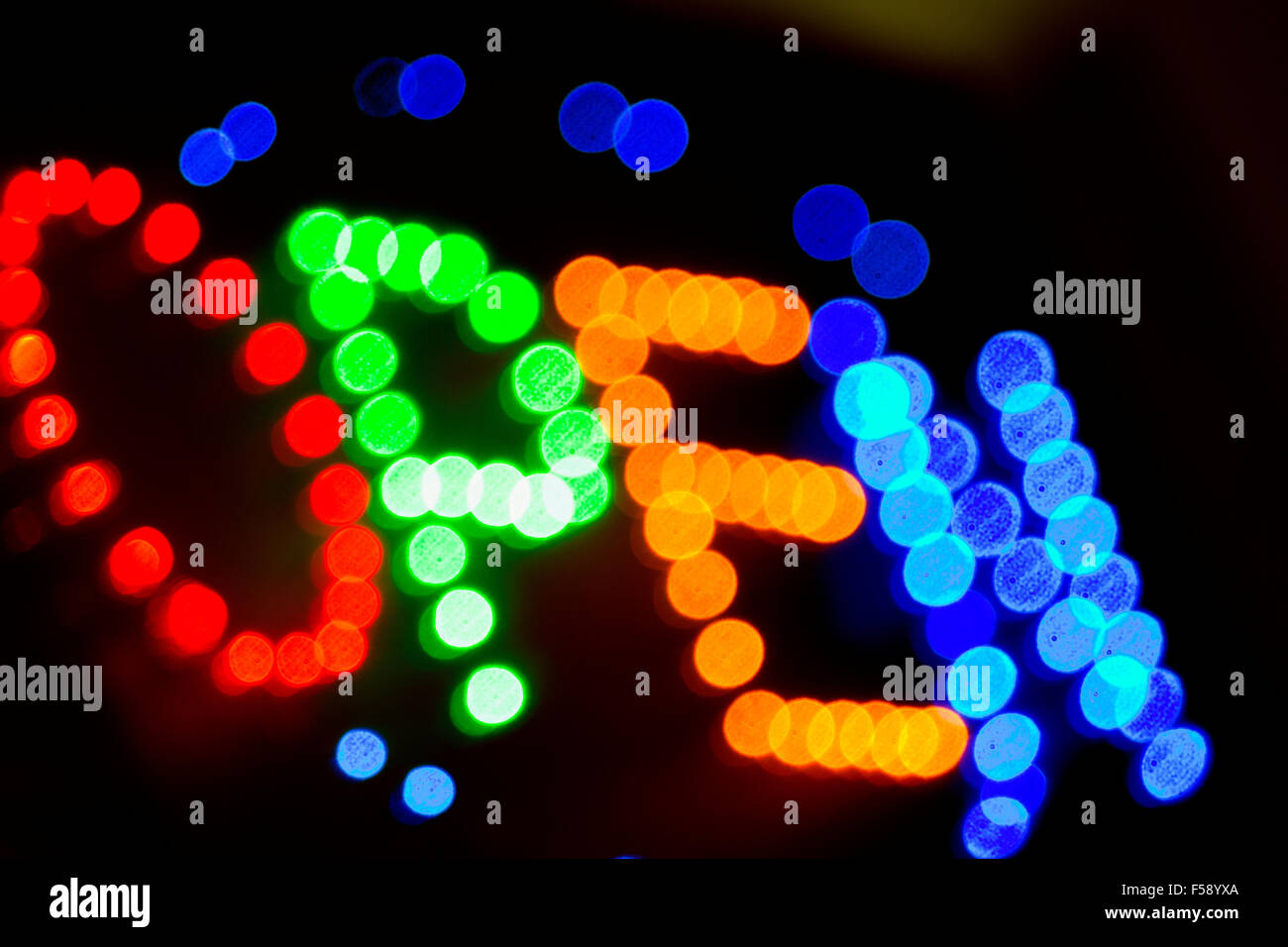 Neon open sign at night in street photo Stock Photo - Alamy